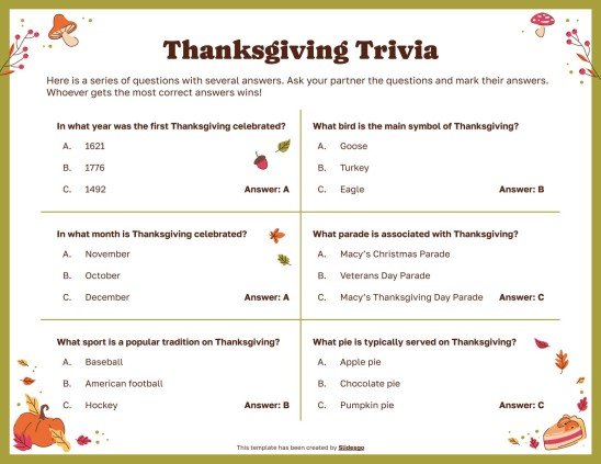 Thanksgiving Trivia Template
