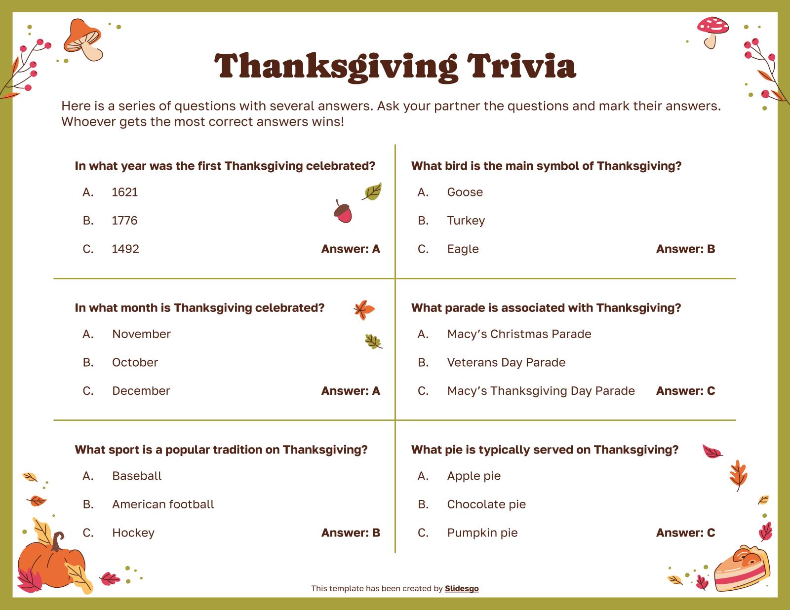 Thanksgiving Trivia Template