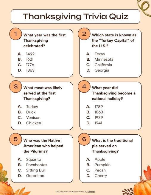 Thanksgiving Trivia Quiz Template