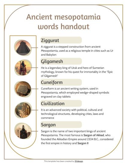 Ancient Mesopotamia Words Handout Presentation