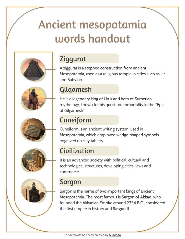 Ancient Mesopotamia Words Handout Presentation