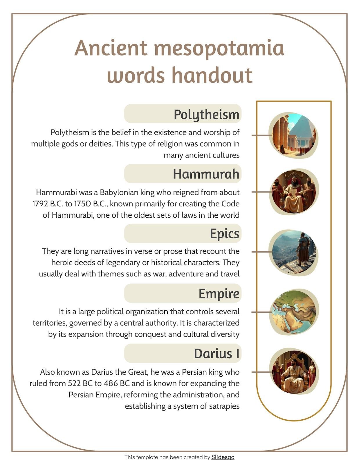 Ancient Mesopotamia Words Handout Presentation