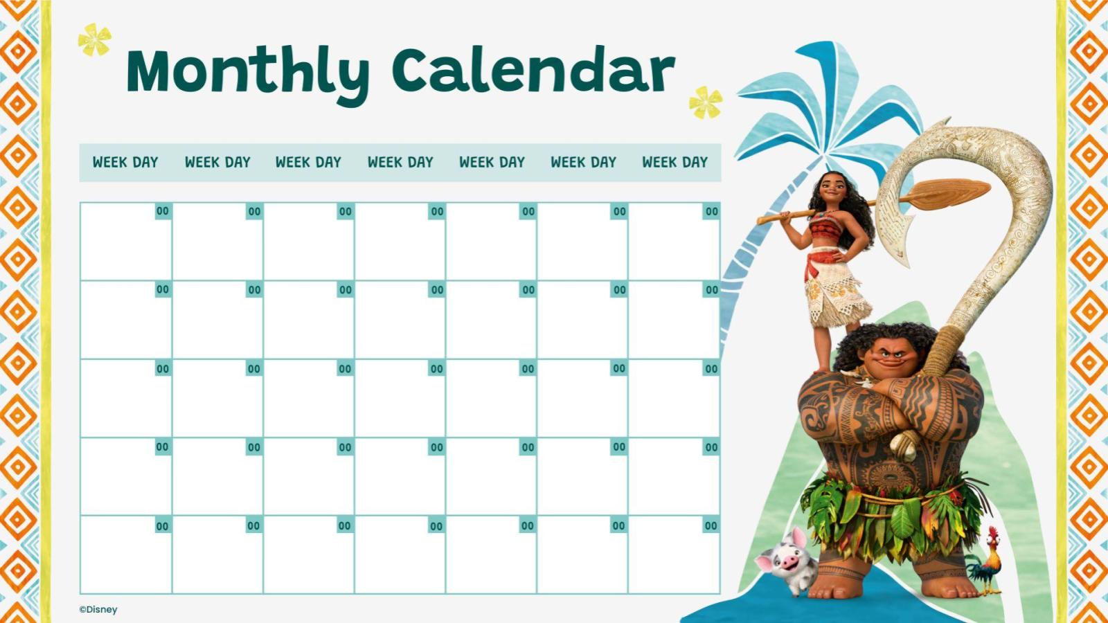 Moana Summer Monthly Calendar Presentation