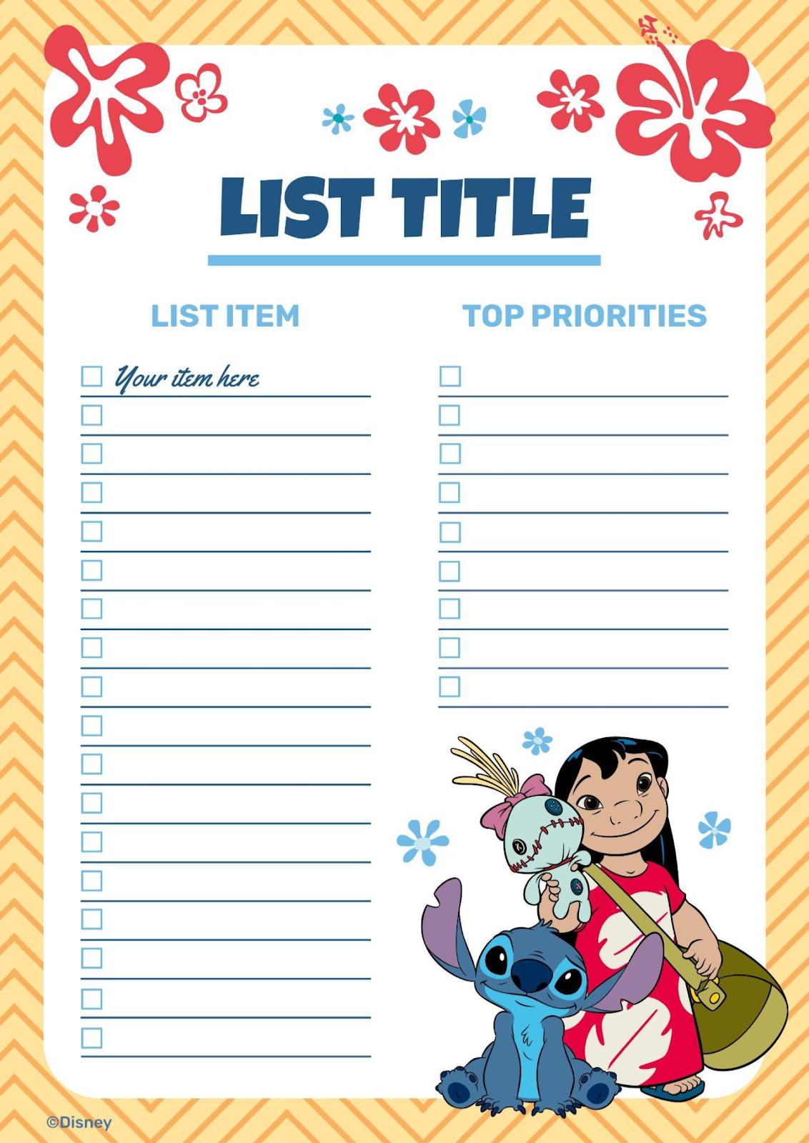 Presentación Lista lineal de Lilo y Stitch dibujada a mano