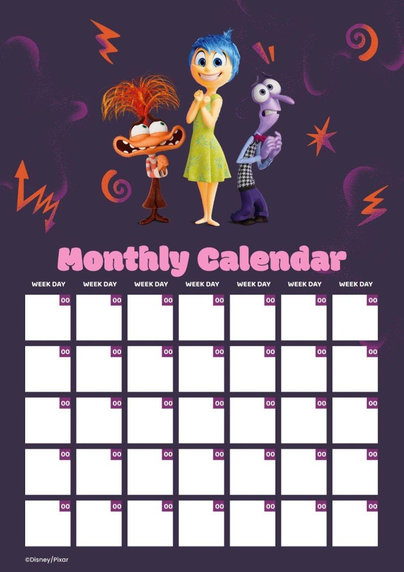 Inside Out 2 Vertical Monthly Calendar Presentation