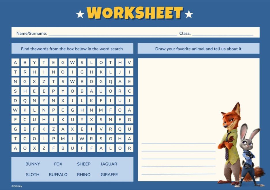 Zootopia Animals Worksheet Presentation