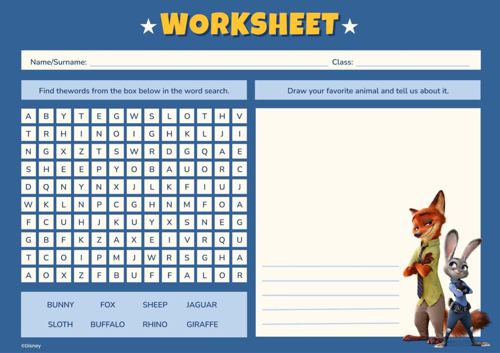 Zootopia Animals Worksheet Presentation