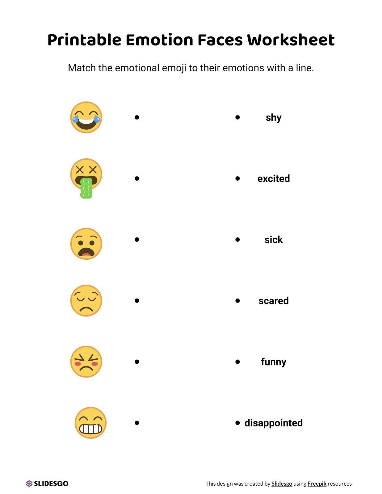 Printable Emotion Faces Worksheet Presentation