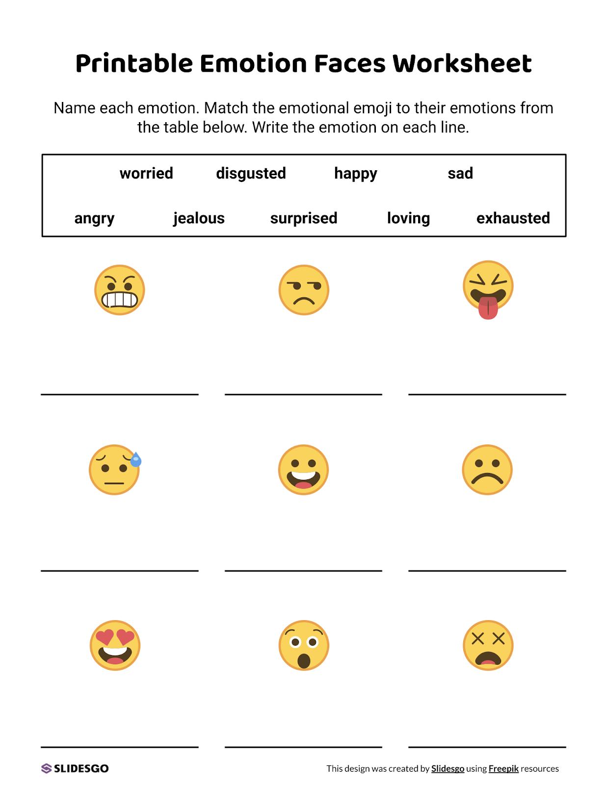 Feelings Faces Worksheet