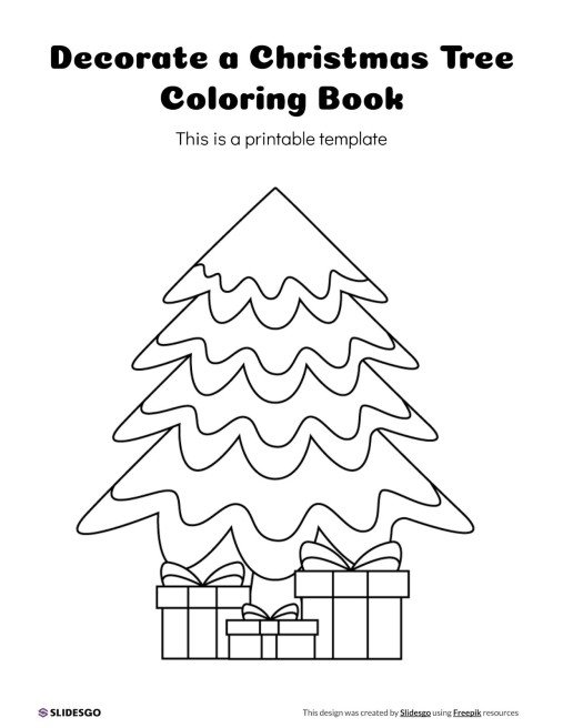 Printable coloring activities about a Christmas tree