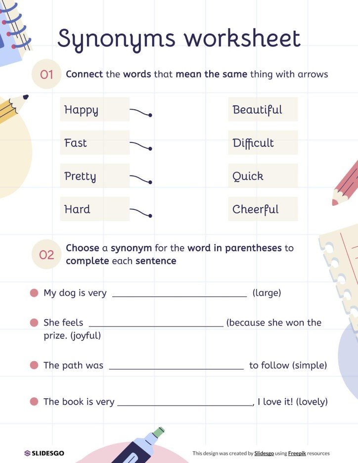 Synonyms Worksheet Template
