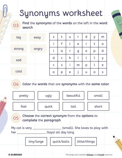 Synonyms Worksheet Template
