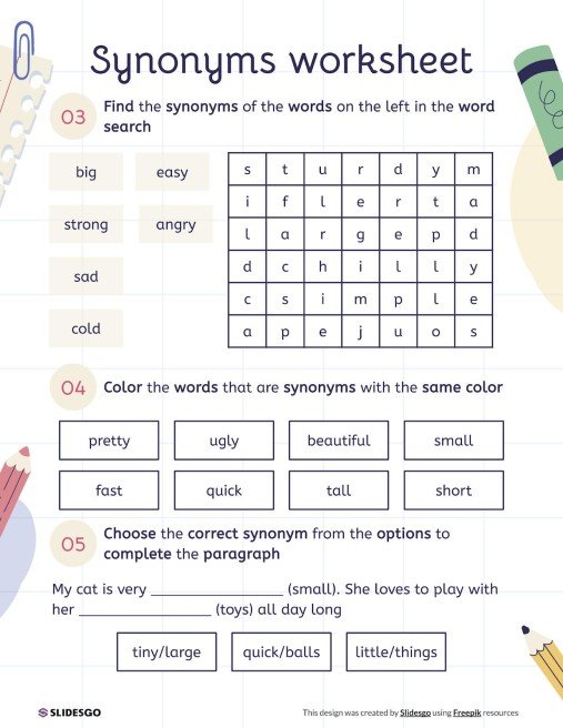 Synonyms Worksheet Template