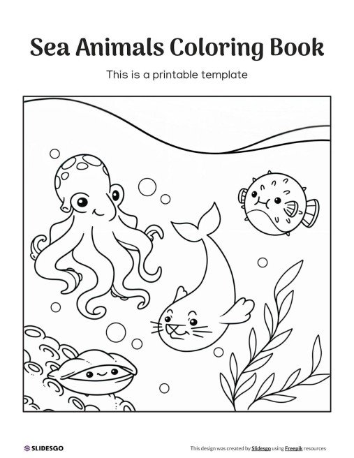 Sea Animals Coloring Book Template