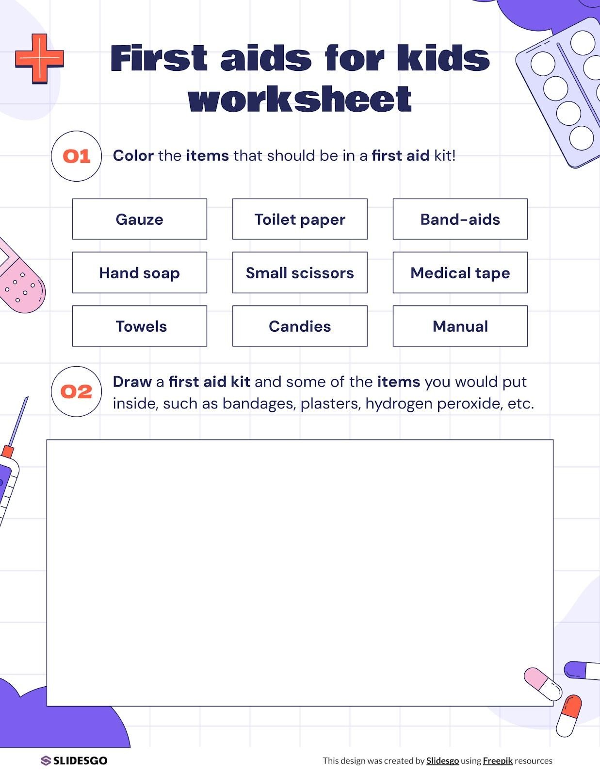 First Aids for Kids Worksheet Template