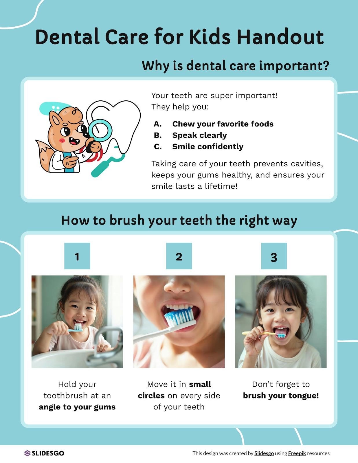 Dental Care for Kids Handout Template