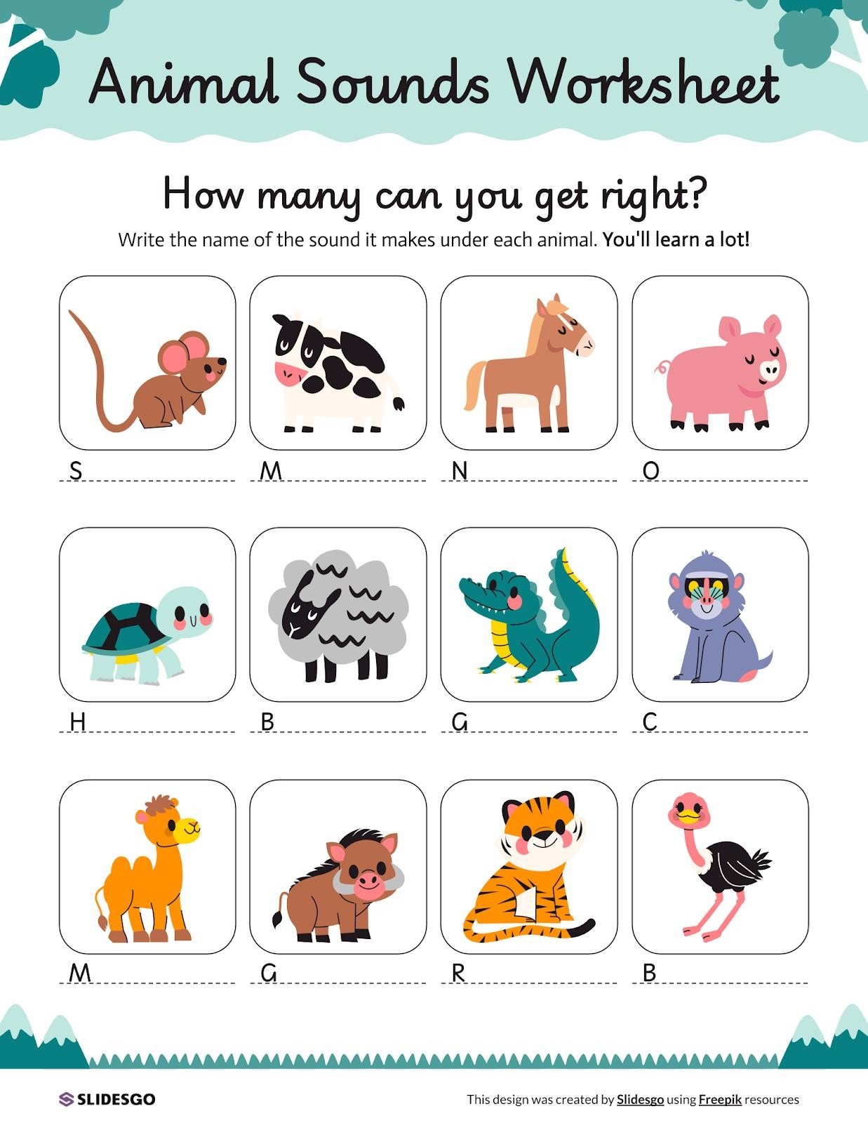 Animal Sounds Worksheet Template