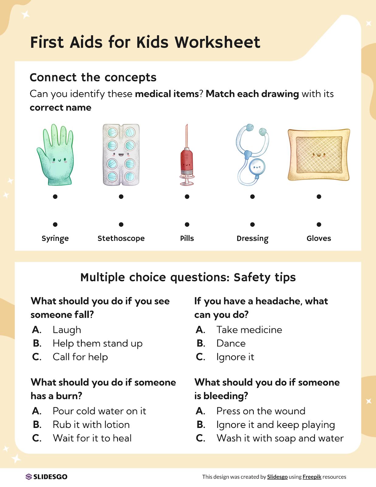 First Aids for Kids Worksheet Template