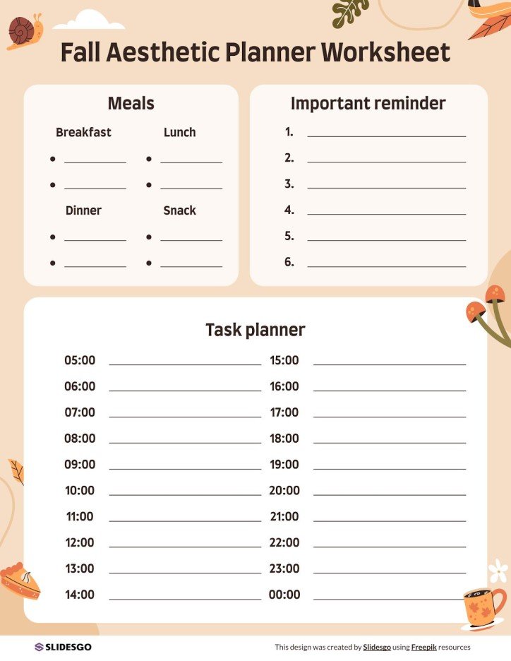 Fall Aesthetic Planner Worksheet Template