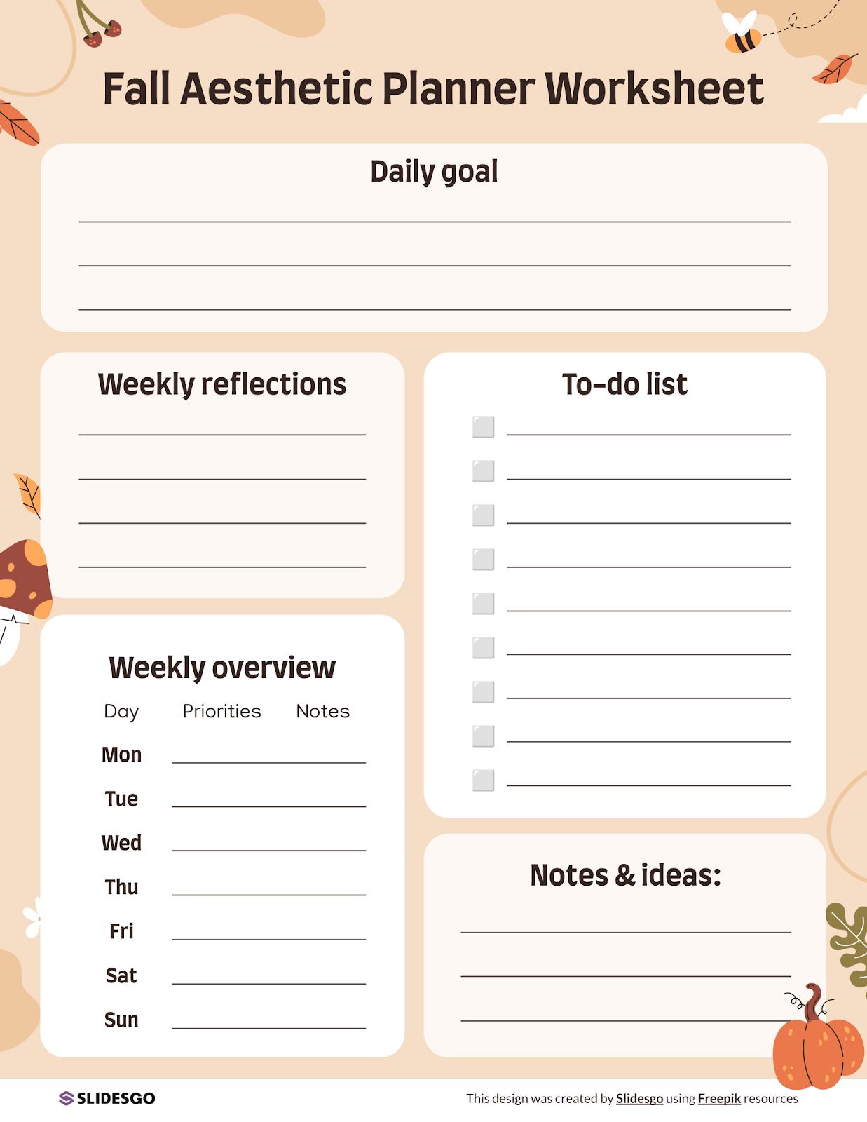 Fall Aesthetic Planner Worksheet Template