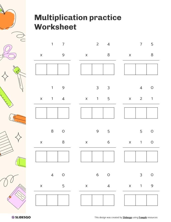 Multiplication Practice Worksheet Template