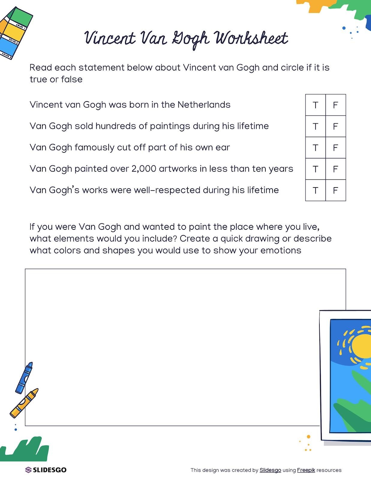 Vincent Van Gogh Worksheet Presentation