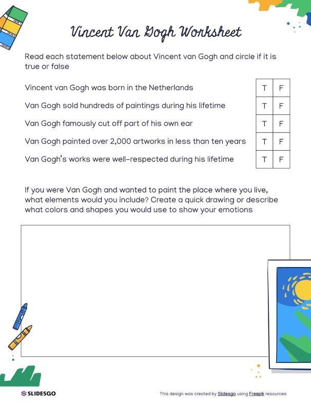 Vincent Van Gogh Worksheet Presentation