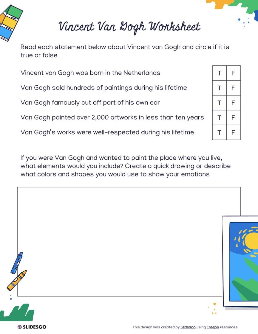 Vincent Van Gogh Worksheet Presentation