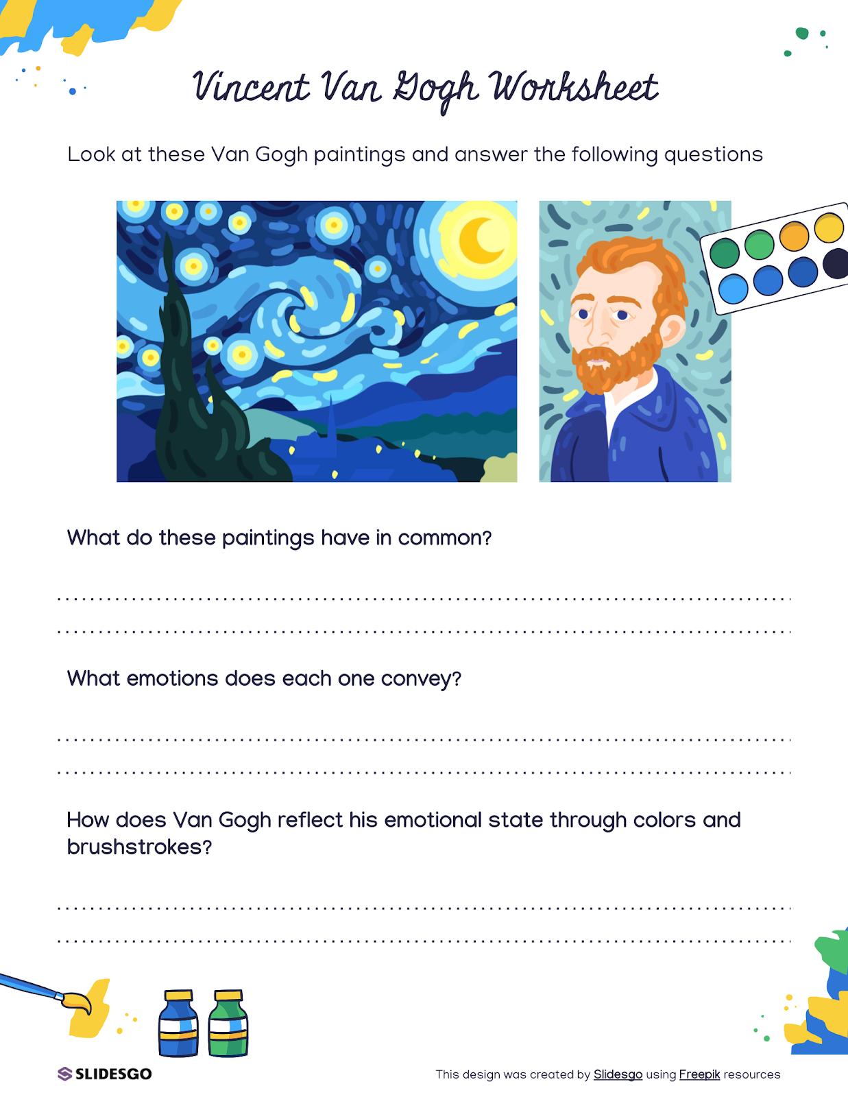 Vincent Van Gogh Worksheet Presentation