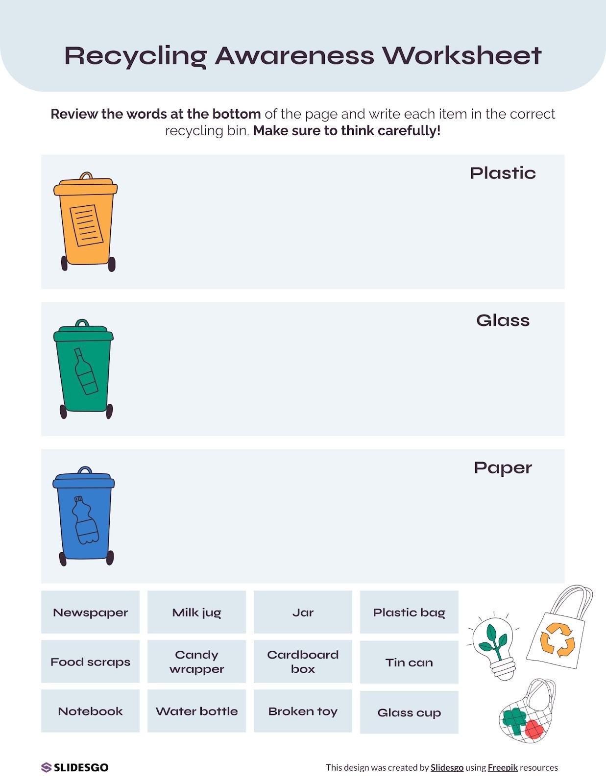 Recycling Awareness Worksheet Template