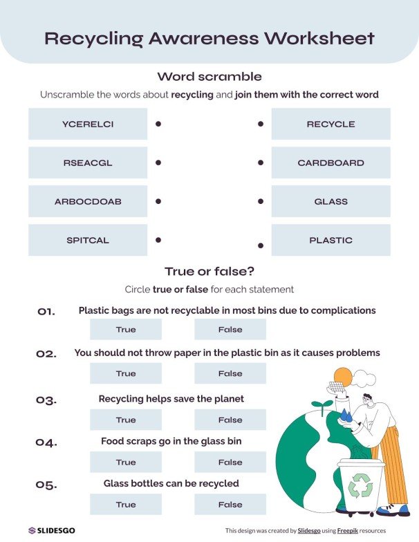 Recycling Awareness Worksheet Template