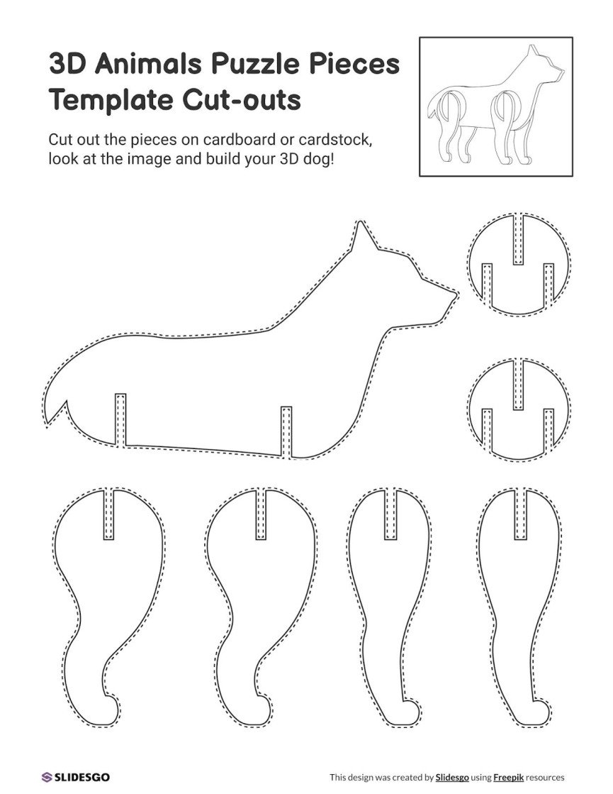 3D Animals Puzzle Pieces Template Cut-outs Template