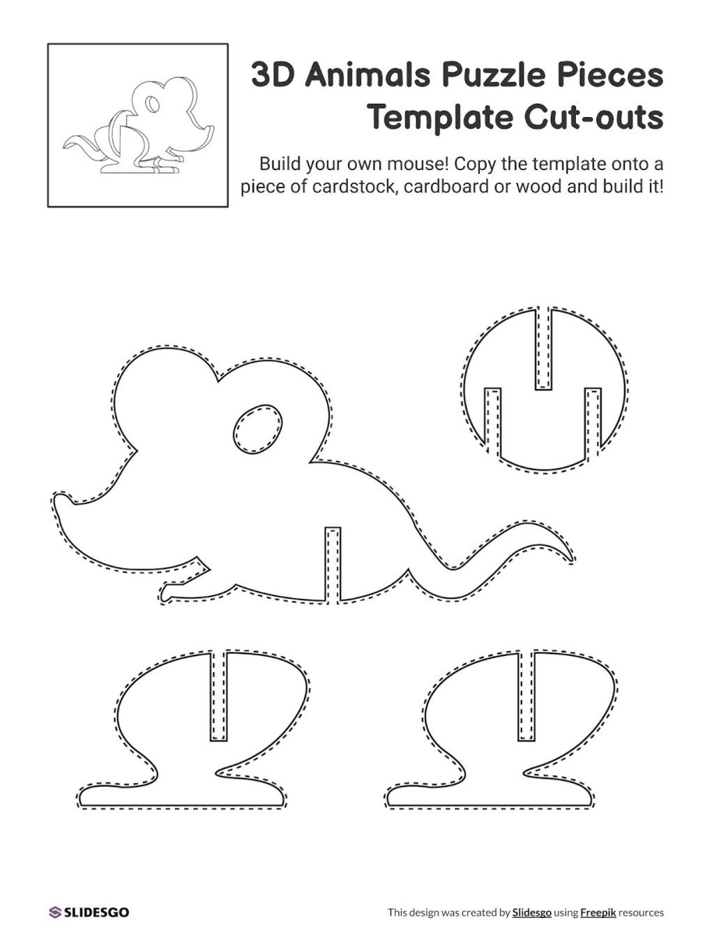 3D Animals Puzzle Pieces Template Cut-outs Template