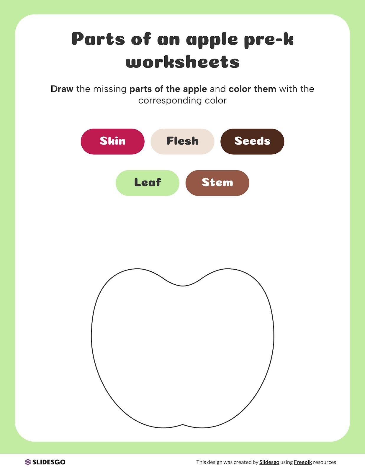 Parts of An Apple Pre-K Worksheets Presentation
