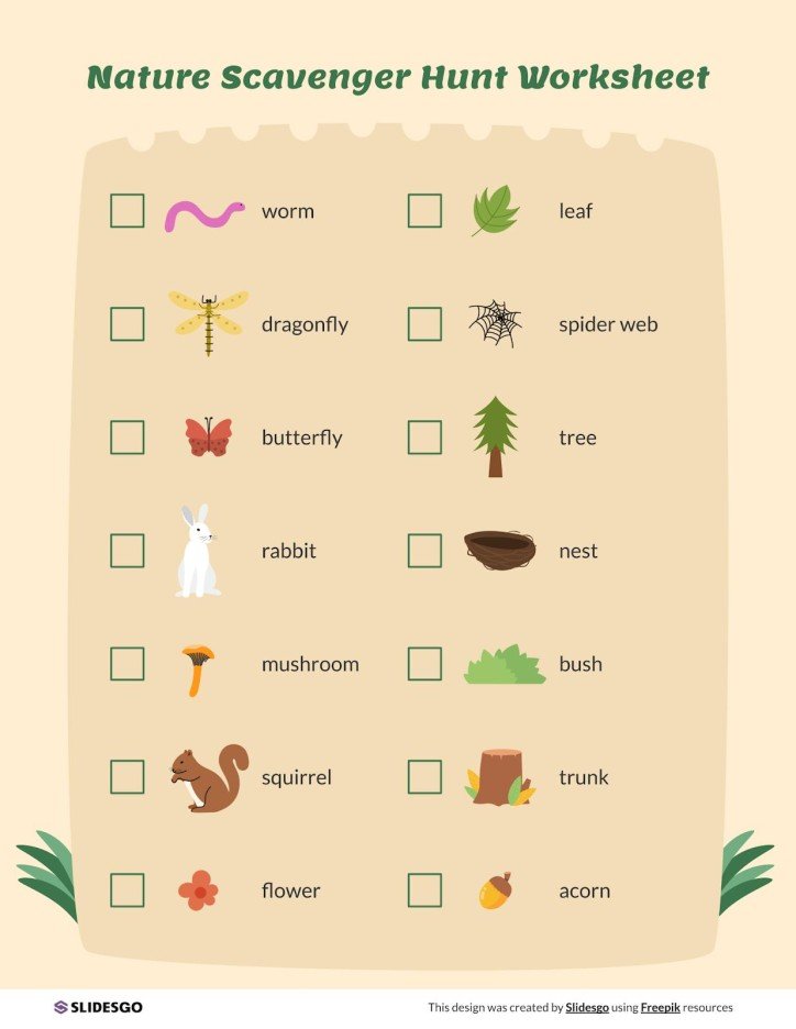 Nature Scavenger Hunt Worksheet Presentation