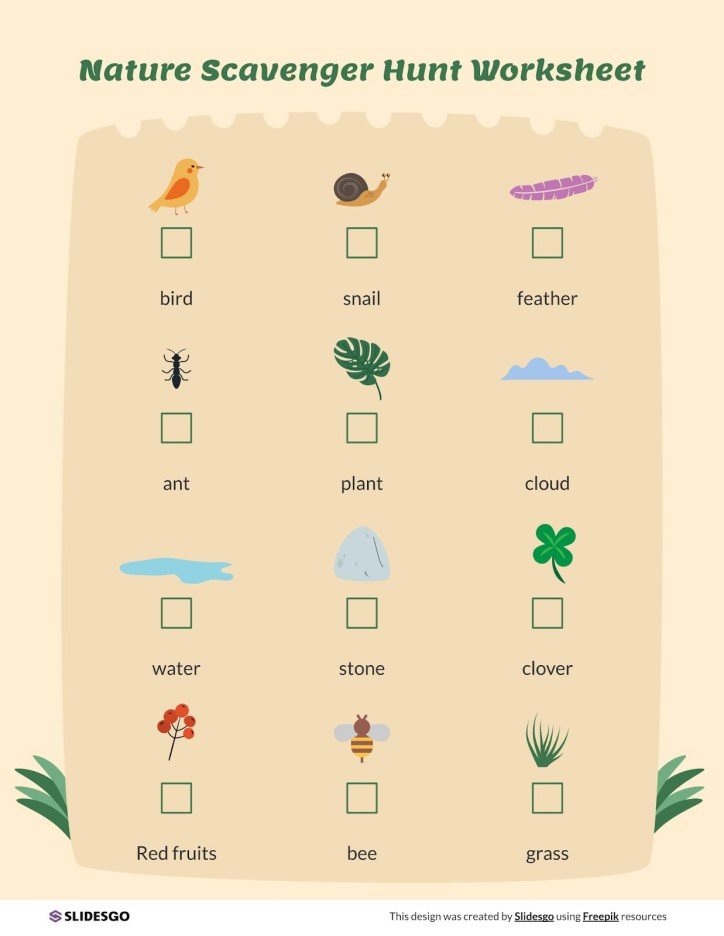 Nature Scavenger Hunt Worksheet Presentation