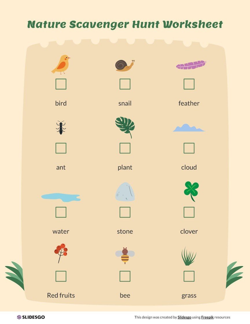 Nature Scavenger Hunt Worksheet Presentation