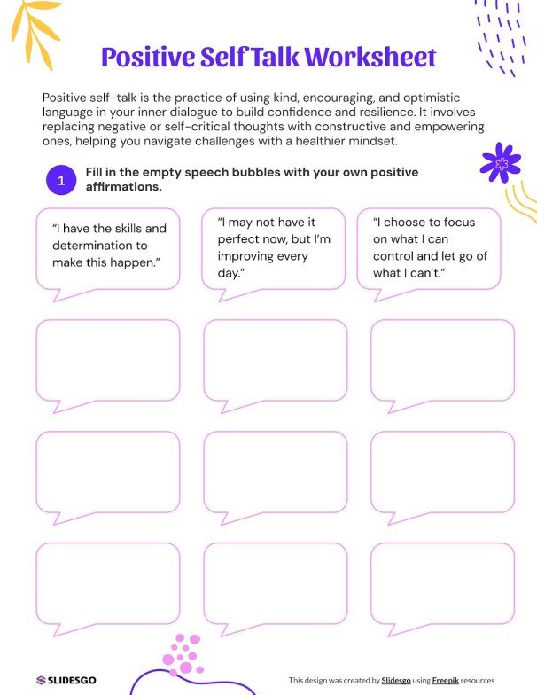 Positive Self Talk Worksheet Presentation