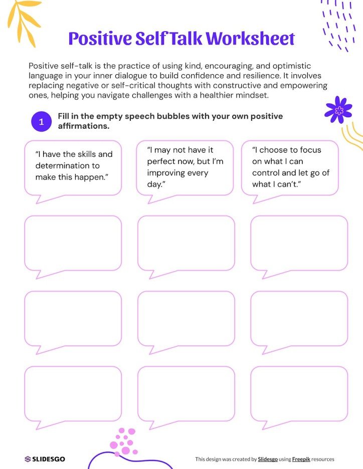 Positive Self Talk Worksheet Presentation