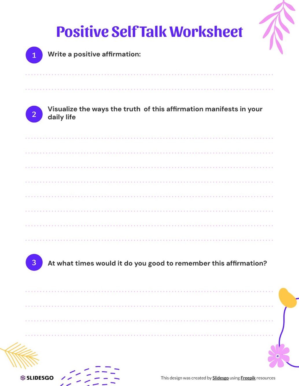Positive Self Talk Worksheet Presentation