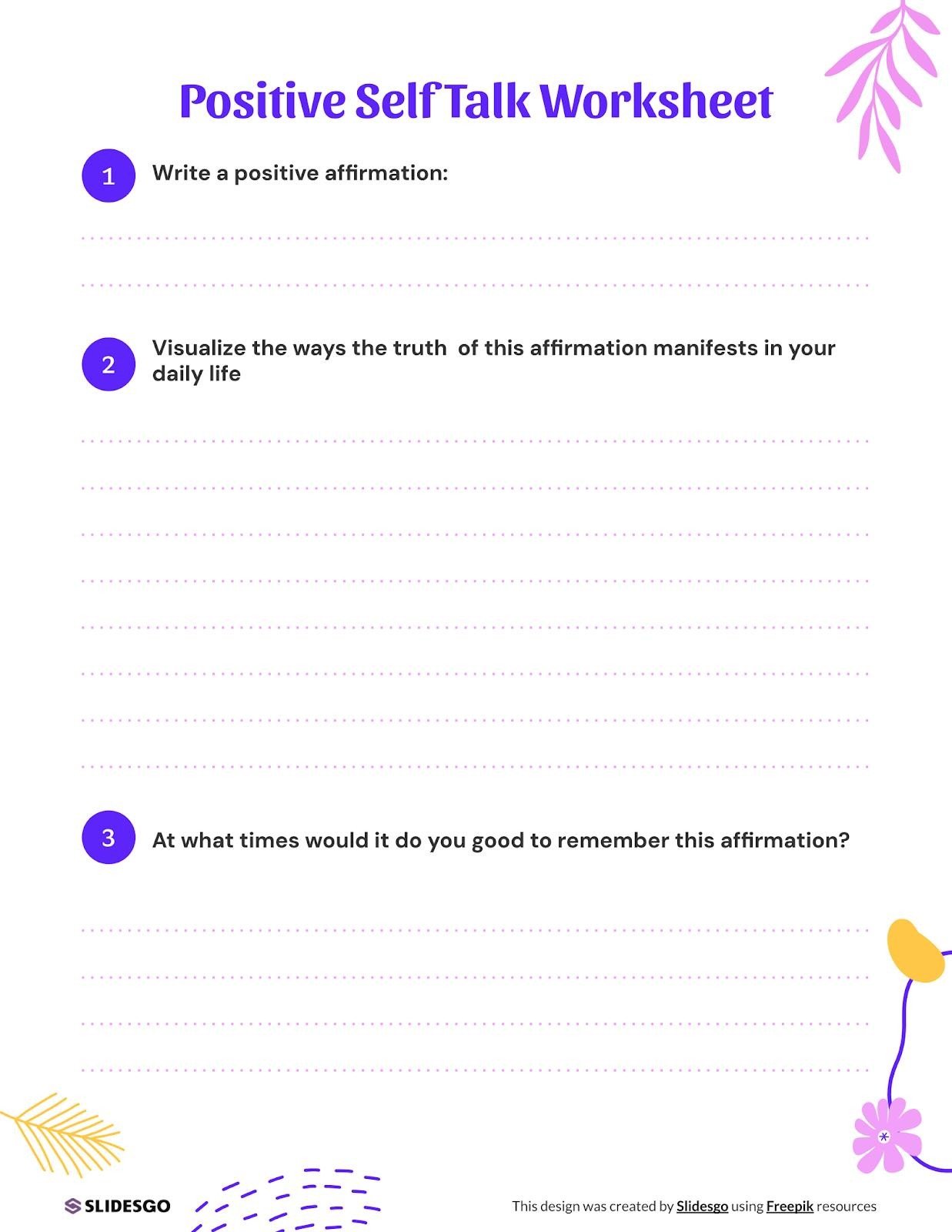 Positive Self Talk Worksheet Presentation