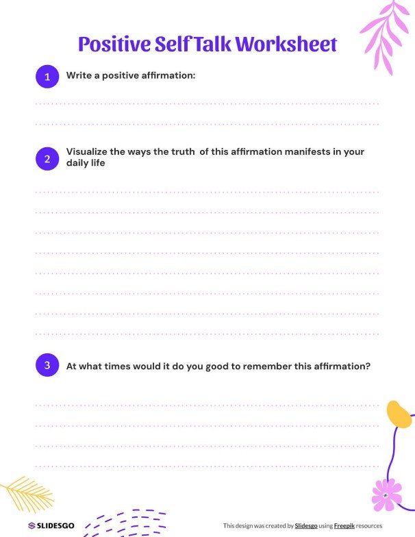 Positive Self Talk Worksheet Presentation