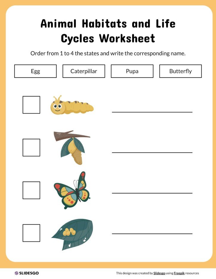 Animal Habitats and Life Cycles Worksheet Presentation