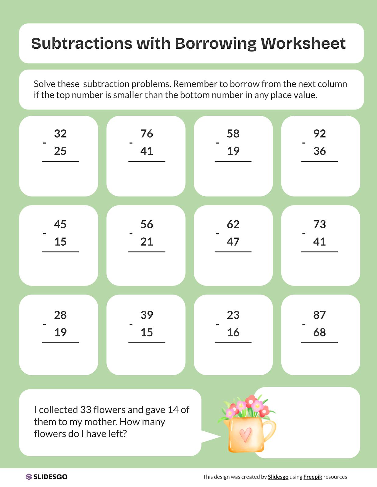 Borrowing Worksheets Subtraction Of Two 6 Digits Numbers With Borrow