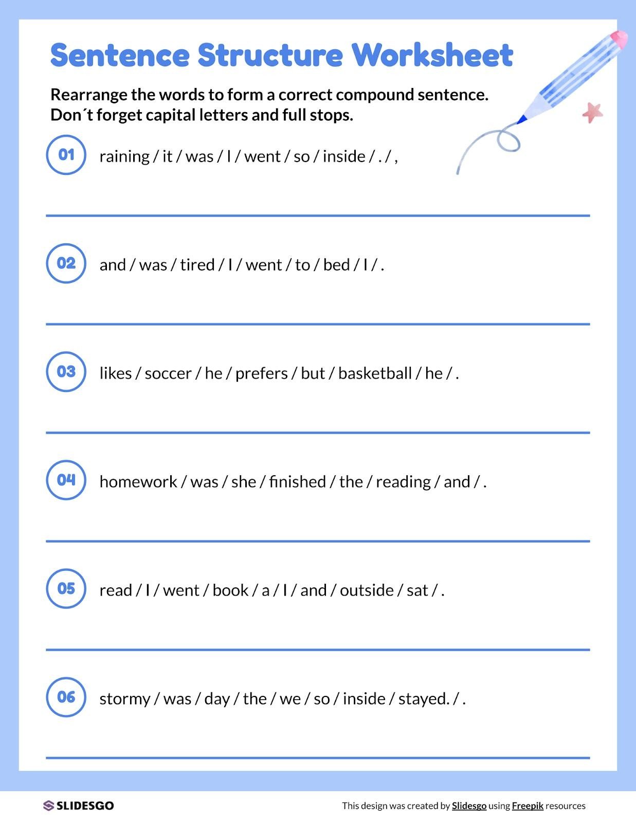 Sentence Structure Worksheet Presentation