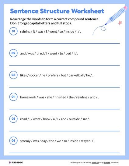 Sentence Structure Worksheet Presentation