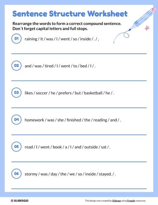 Sentence Structure Worksheet Presentation