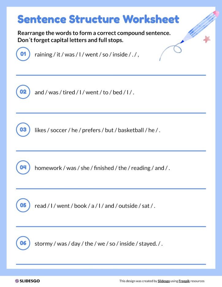 Sentence Structure Worksheet Presentation