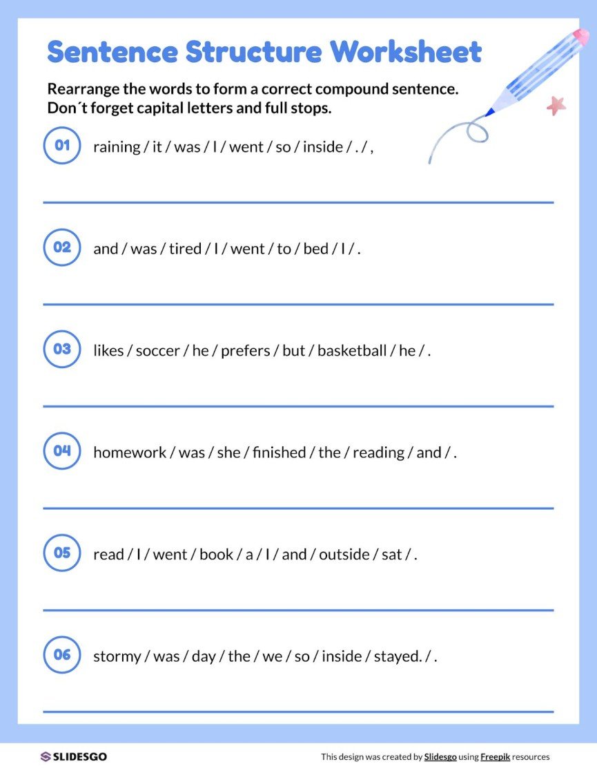 Sentence Structure Worksheet Presentation