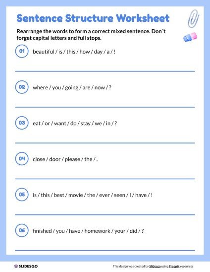 Sentence Structure Worksheet Presentation